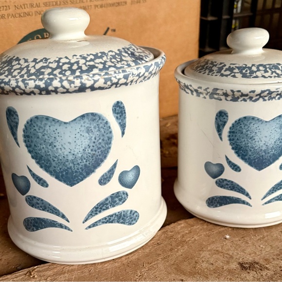 Source Unknown | Kitchen | Vintage Blue Heart Ceramic Canisters | Poshmark